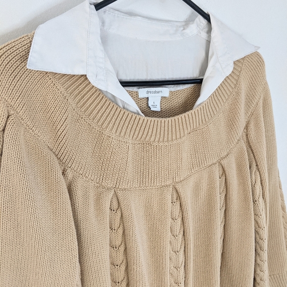 Dress Barn | Sweaters | Early 200s Beigewhite Preppy Cable Knit Builtin ...